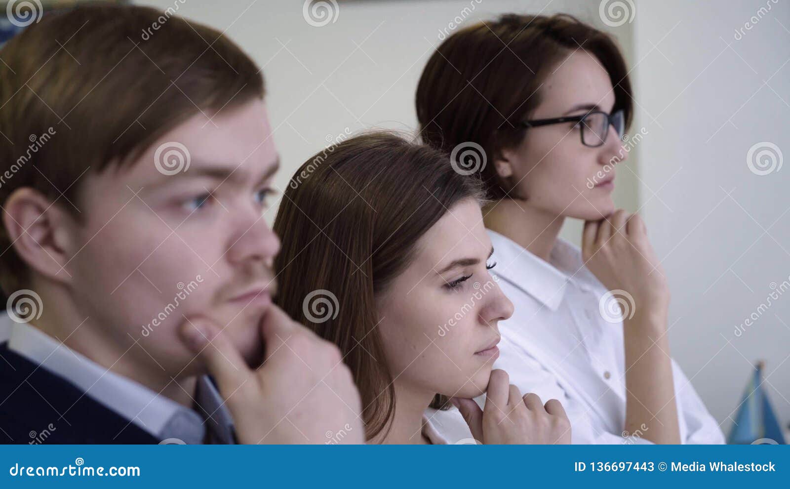 Close-up of Thoughtful Office Staff. Team Together is Thinking about ...