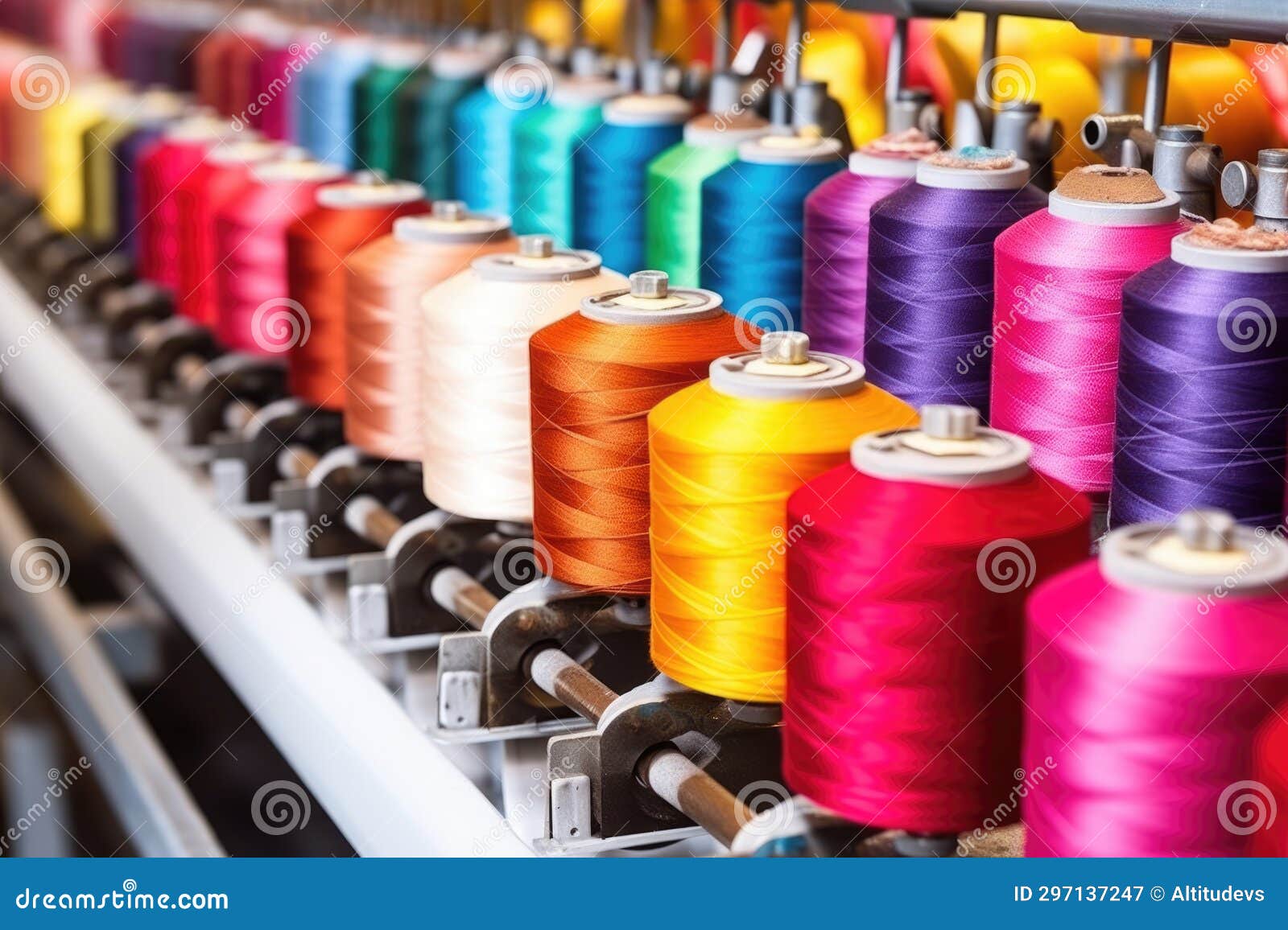 Close-up of Thread Winding Machinery with Spools of Thread Stock ...