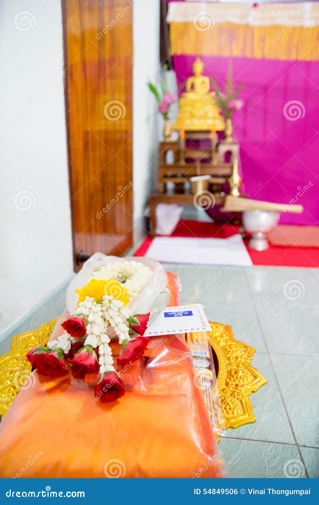 Close Up Three Garments of a Buddhist Monk Cloth and Garland Stock ...