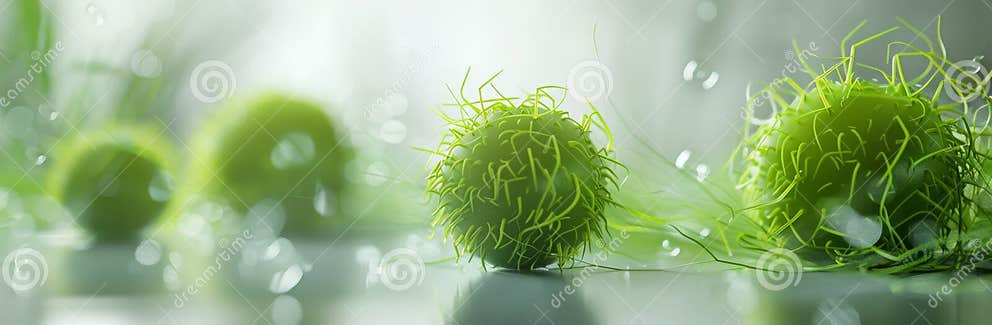 Close Up of Three Green Algae Cells Under a Microscope Stock Image ...