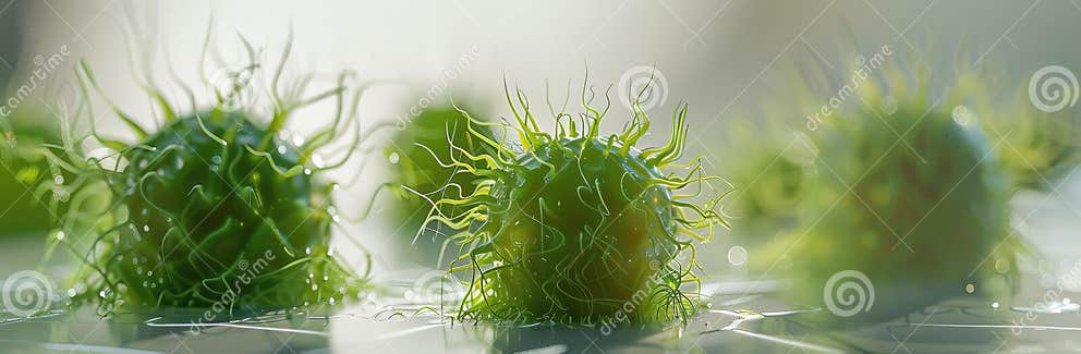 Close Up of Three Green Algae Cells Under a Microscope Stock Photo ...