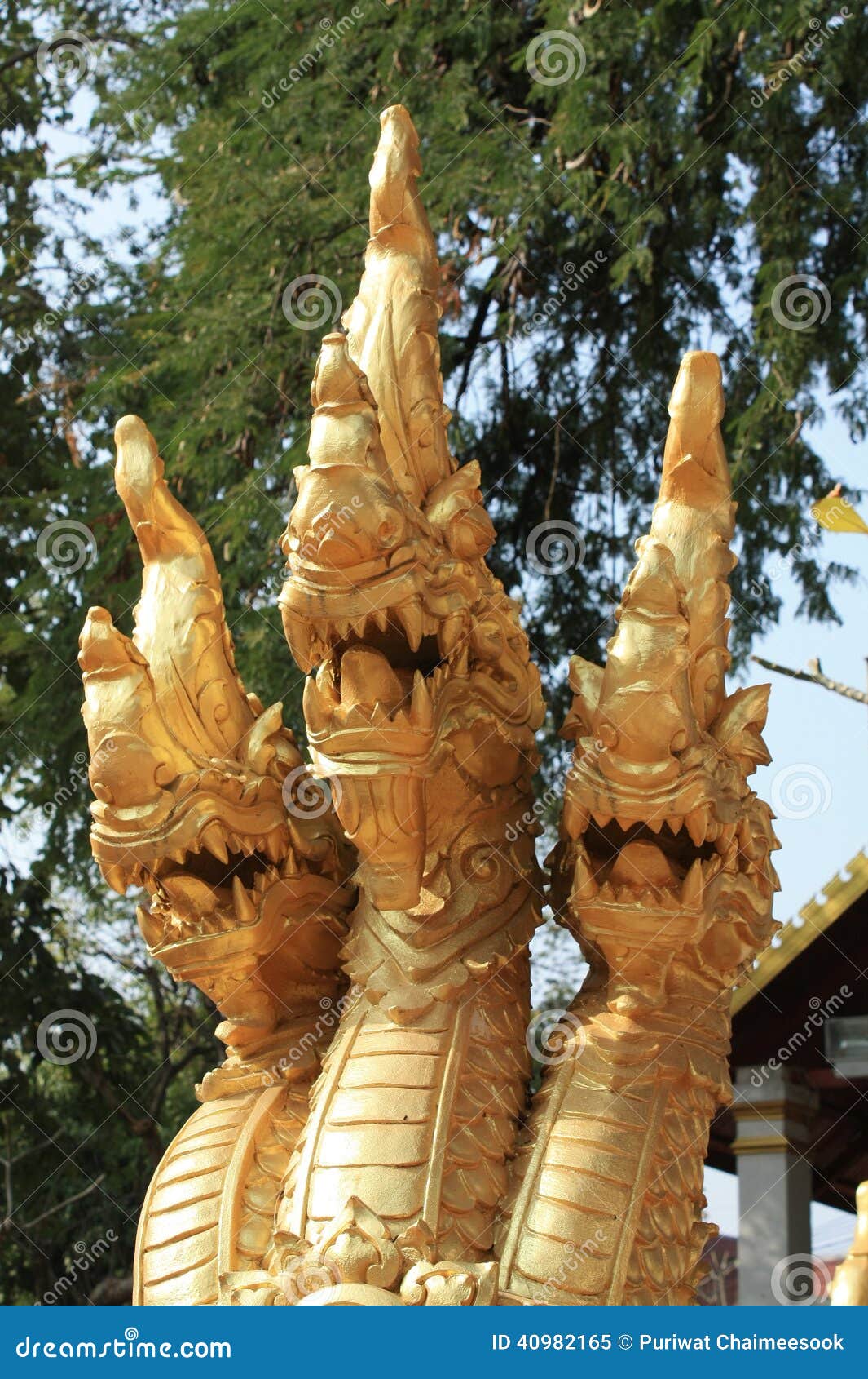 Close Up a Three-headed Dragon Statue in the Temple. Stock Image ...