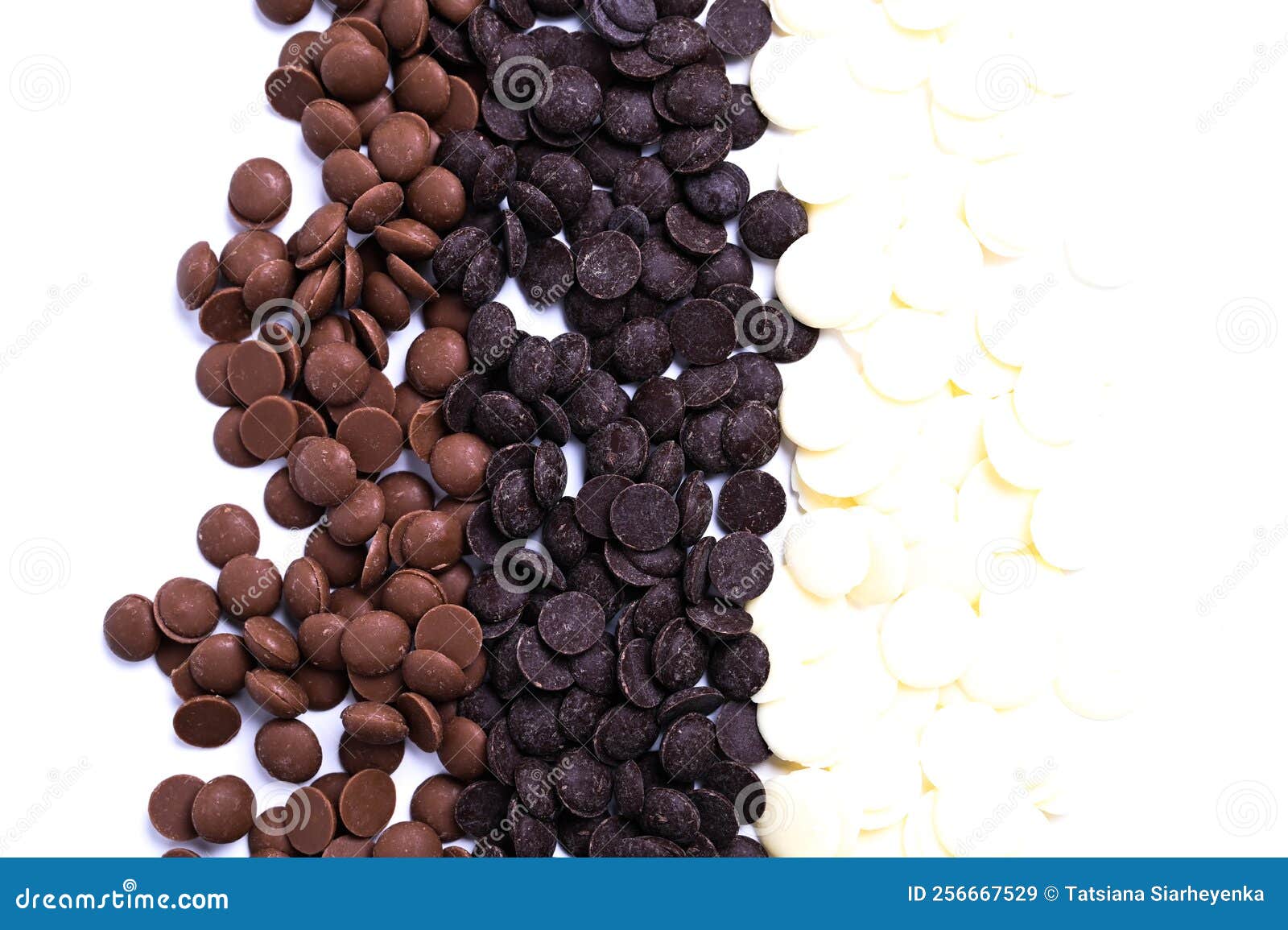 Close Up of Three Types of Couverture Chocolate. Chocolate Callets ...