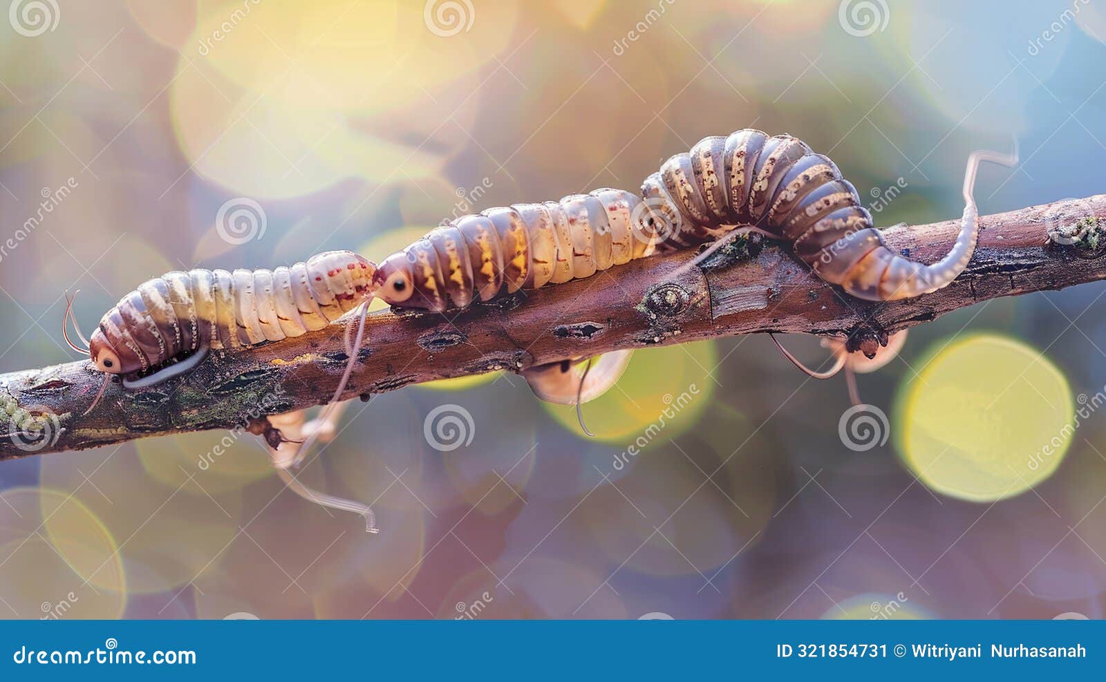 Three Caterpillars on a Twig Stock Illustration - Illustration of ...
