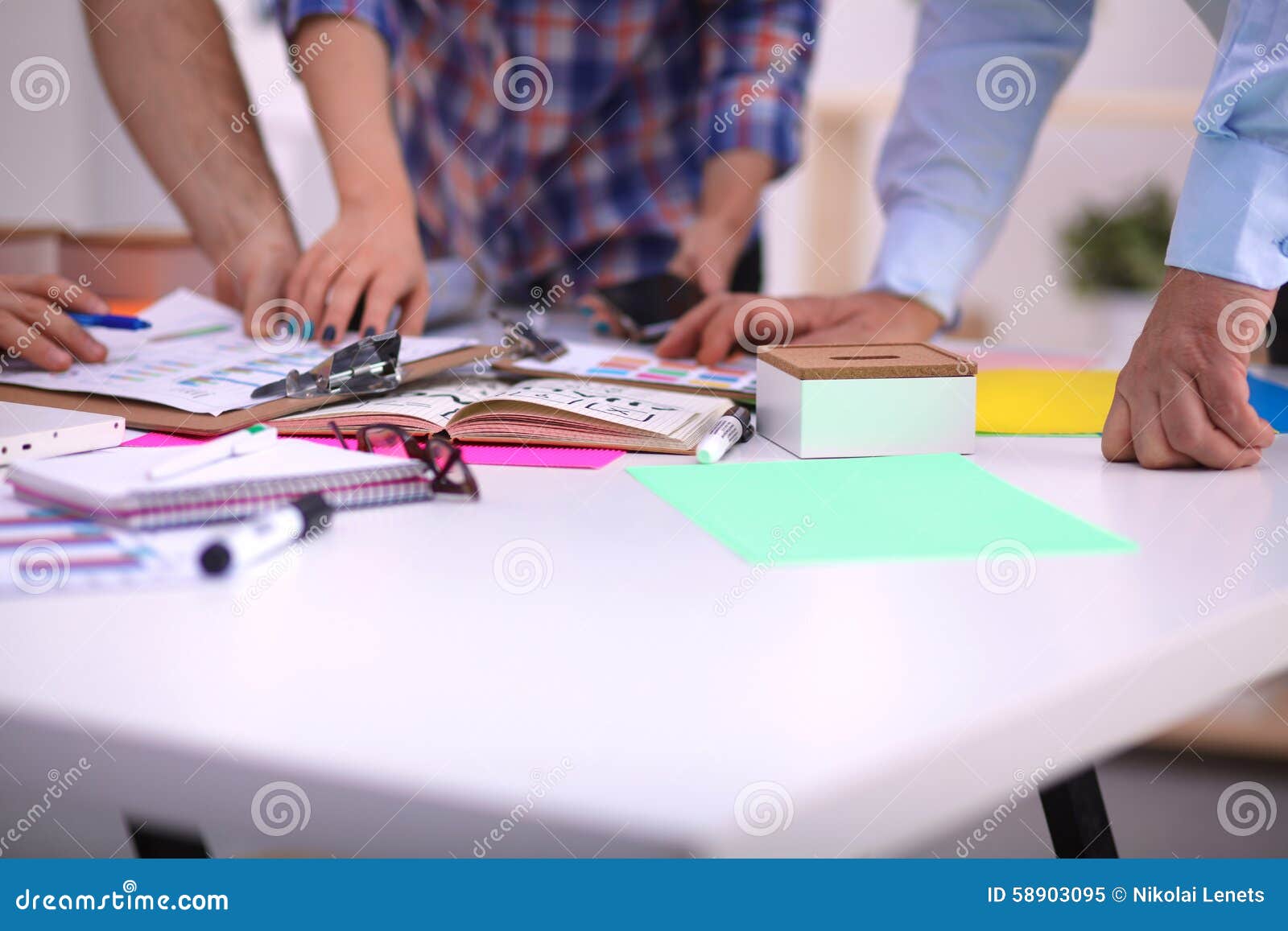 Close-up of Three Young Creative Designers Working Stock Image - Image ...