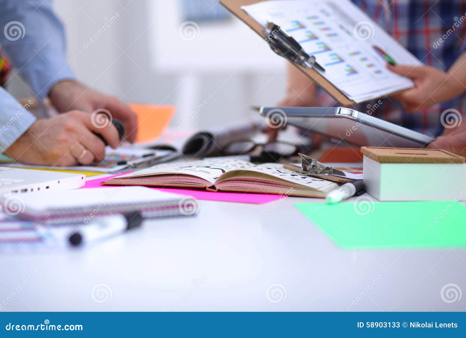Close-up of Three Young Creative Designers Working Stock Image - Image ...