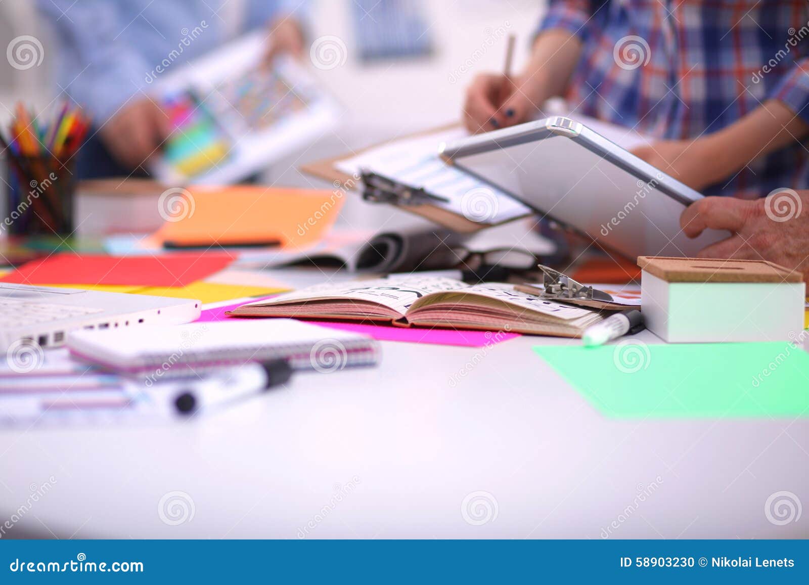 Close-up of Three Young Creative Designers Working Stock Photo - Image ...