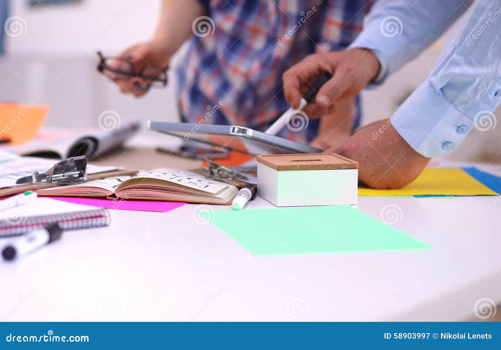 Close-up of Three Young Creative Designers Working Stock Image - Image ...
