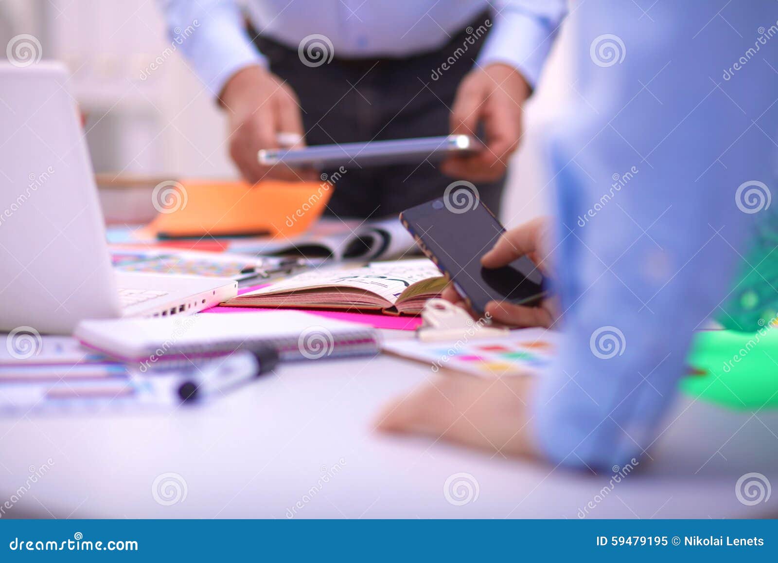 Close-up of Three Young Creative Designers Working Stock Image - Image ...