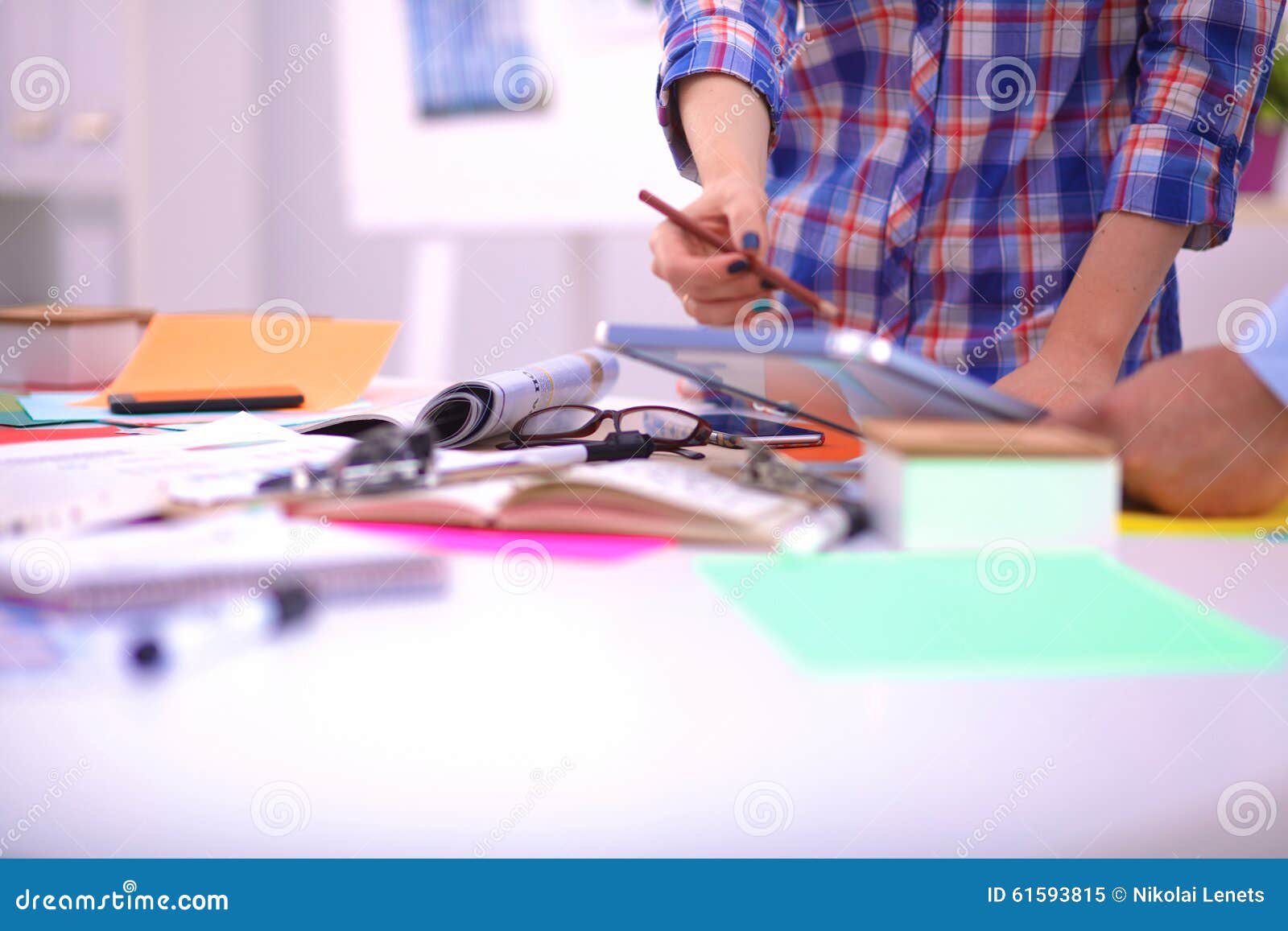 Close-up of Three Young Creative Designers Working Stock Image - Image ...
