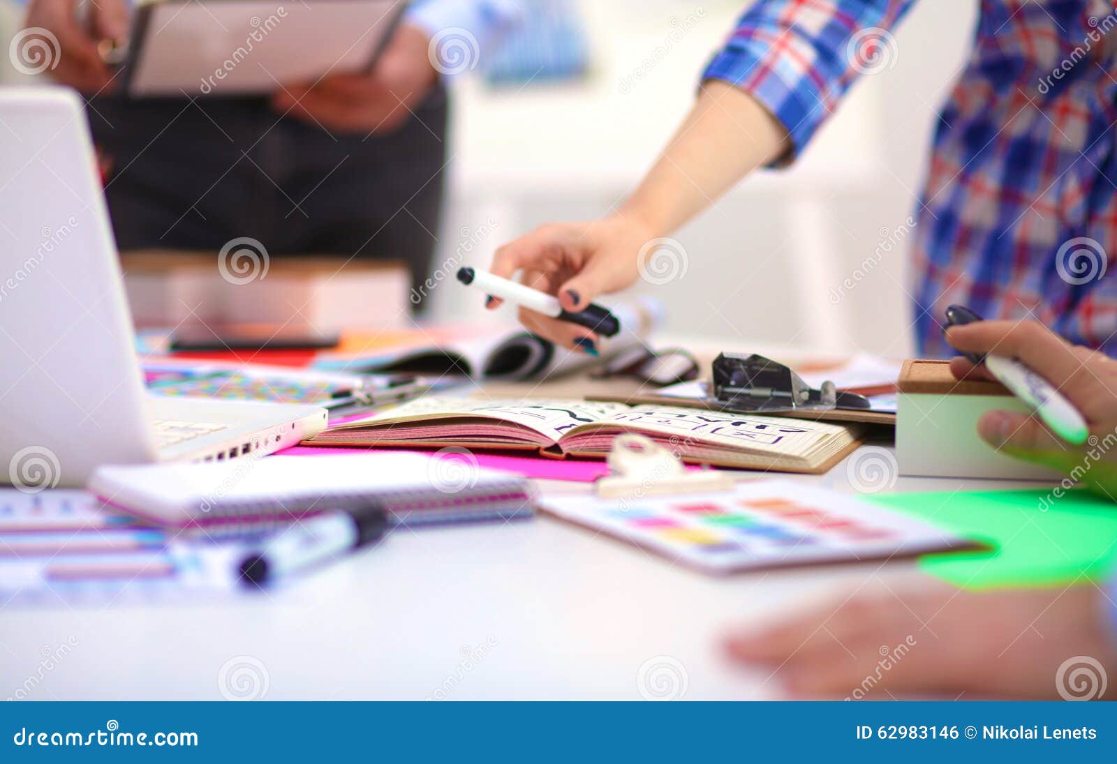 Close-up of Three Young Creative Designers Working Stock Photo - Image ...