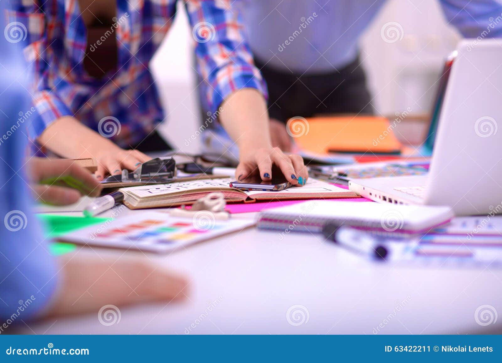 Close-up of Three Young Creative Designers Working Stock Image - Image ...
