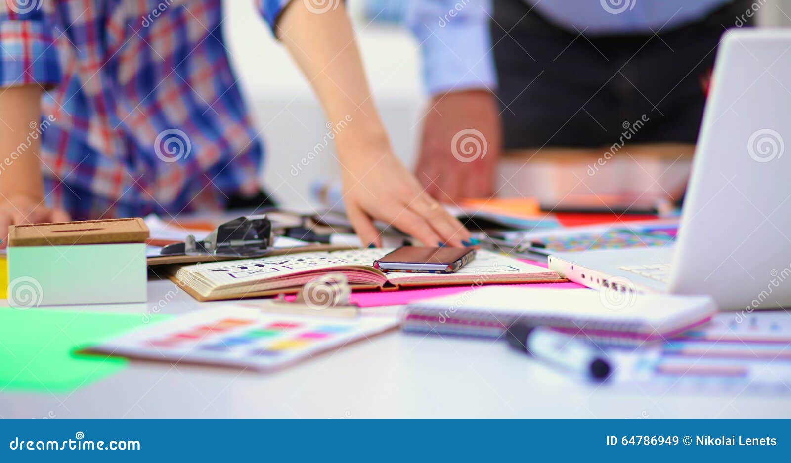 Close-up of Three Young Creative Designers Working Stock Image - Image ...