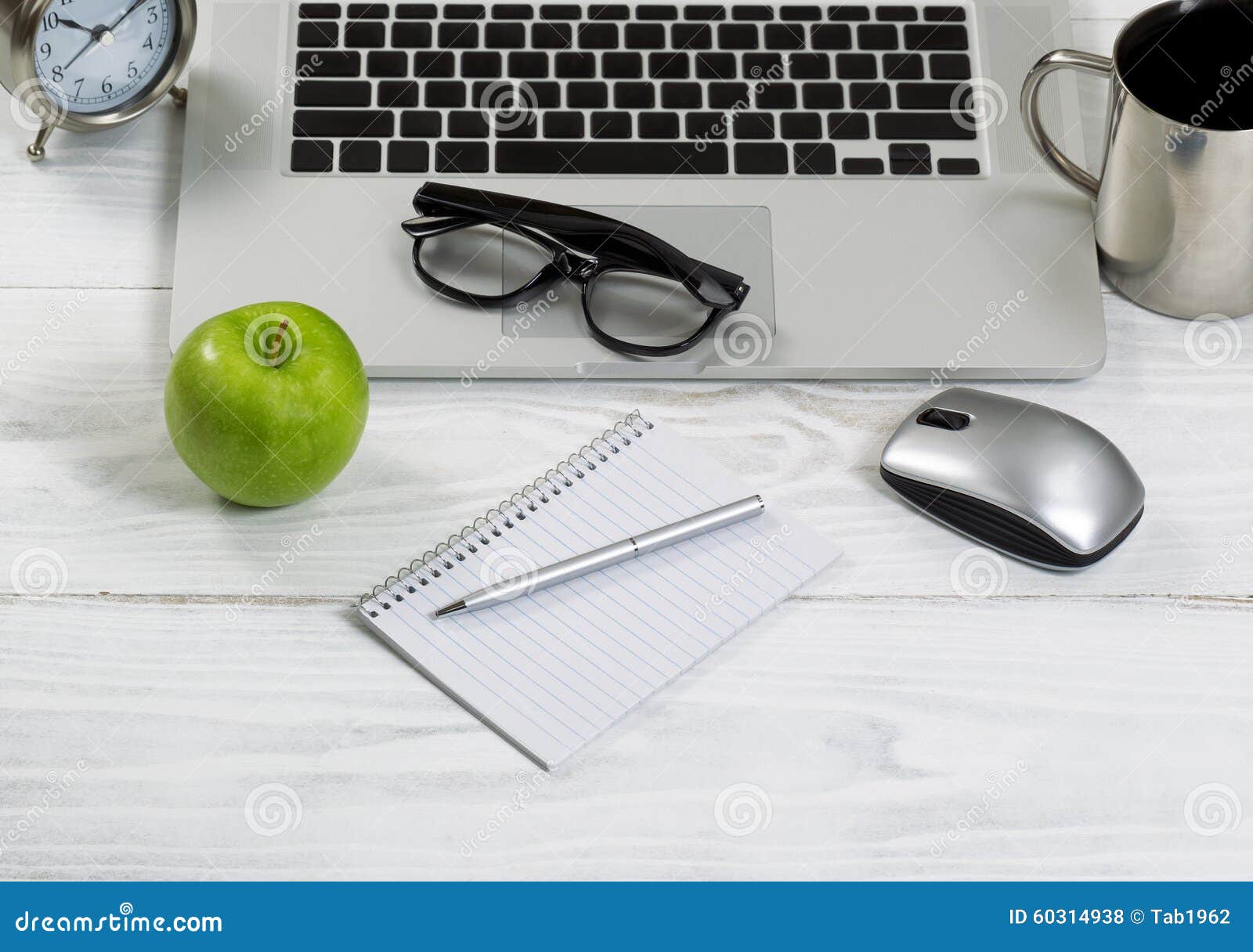 Close Up of a Tidy Work Space on a White Desktop Stock Photo - Image of ...