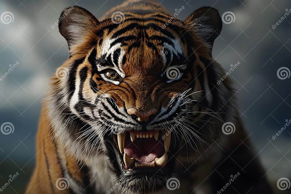 A Close Up of a Tiger with Aggressive Face Stock Image - Image of face ...