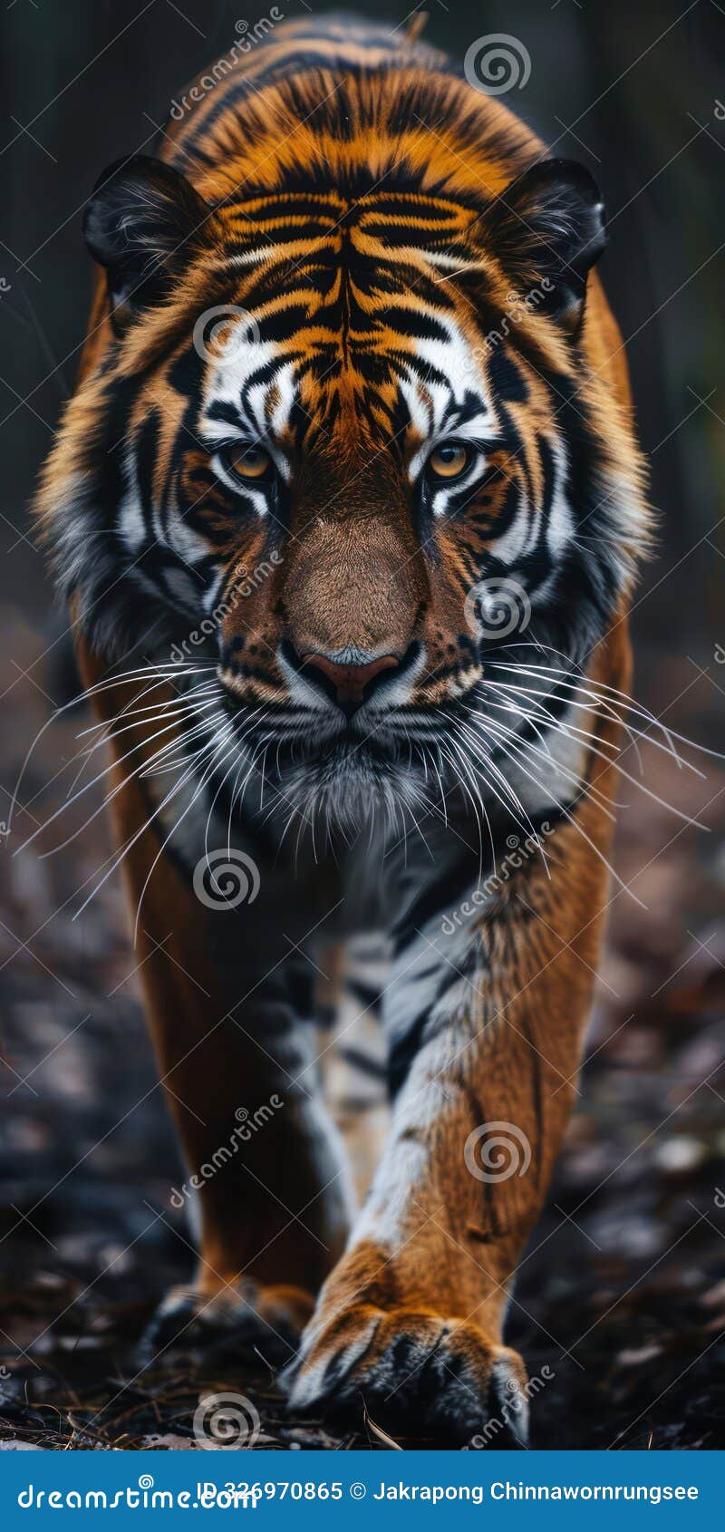 A Close Up of a Tiger Walking Towards the Camera with an Intense Stare ...