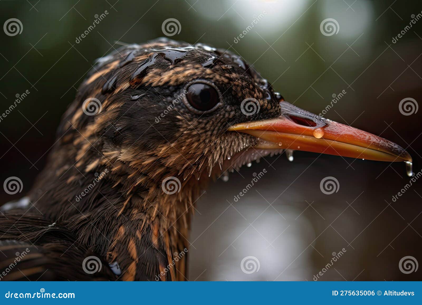 Close-up of Tiny Beak, with Droplets of Water from Last Rainfall Still ...