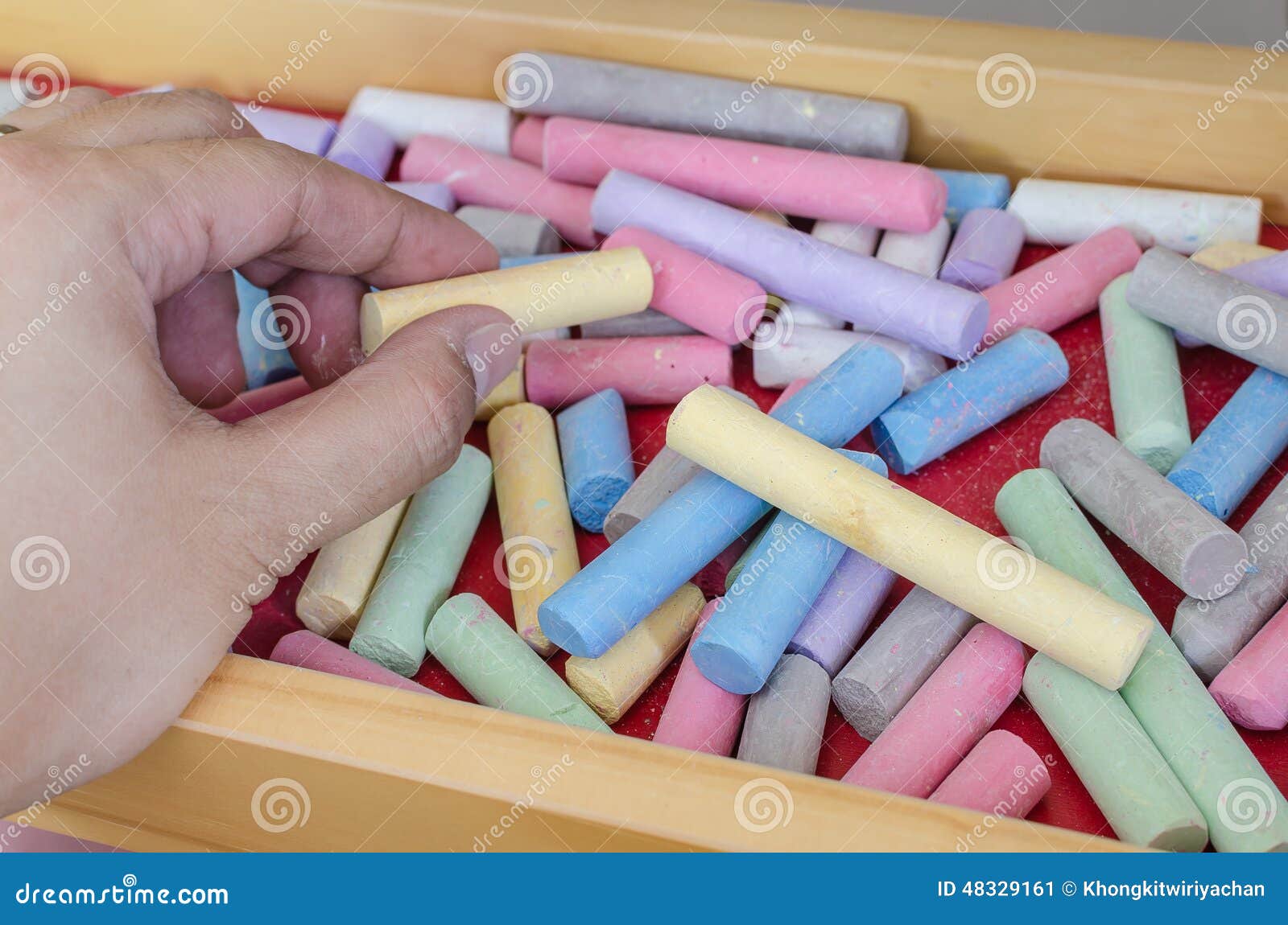 Close Up To Hand Holding Chalk with Multicoloured Chalk Stock Image ...