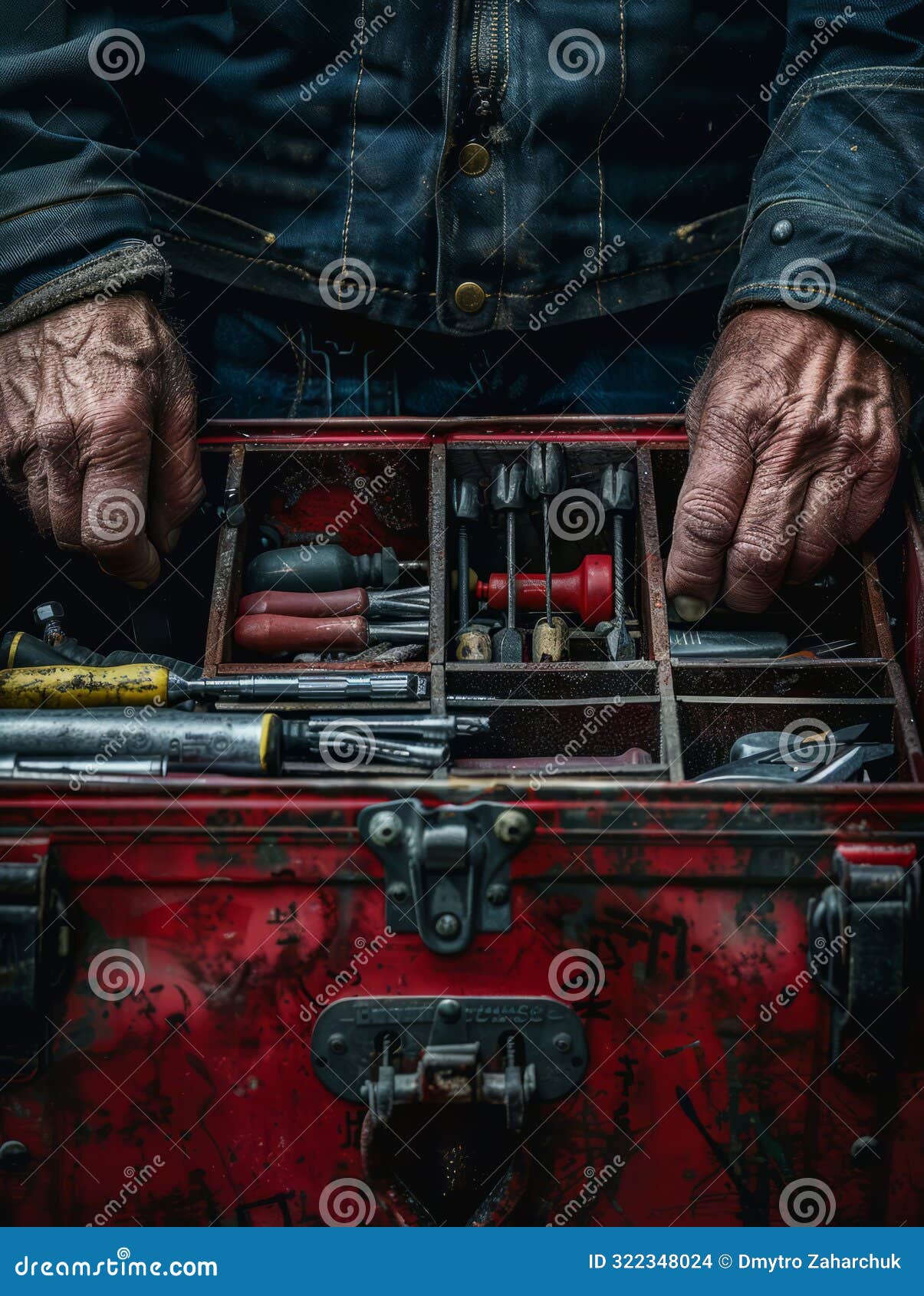 Close-up of a Toolbox Overflowing with Tools, with a Worker& X27;s Hand ...