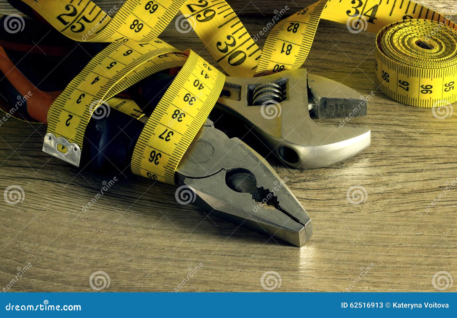 Close Up Tools on a Wooden Background Stock Image - Image of frame ...