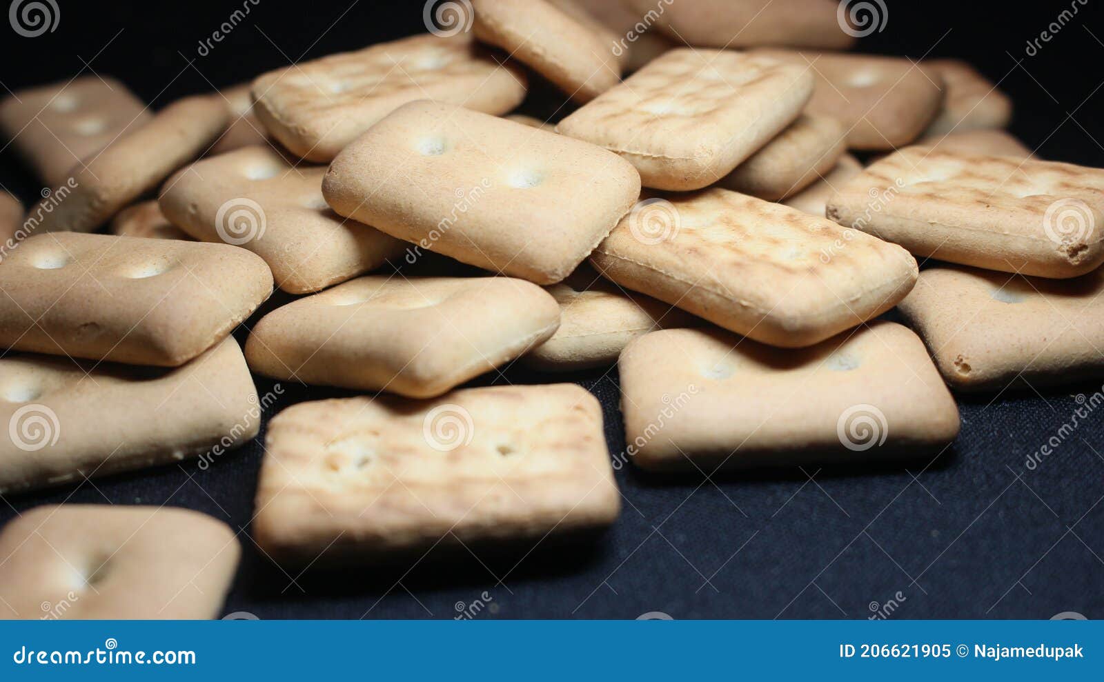 Many Rectangular Biscuits with Small Pores on Black Floor Stock Image ...