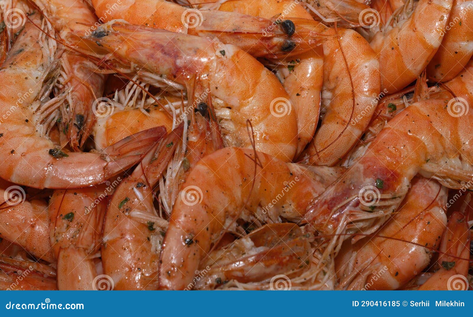 Close Up. Top View of Fried Shrimp with Spice. Culinary Background ...