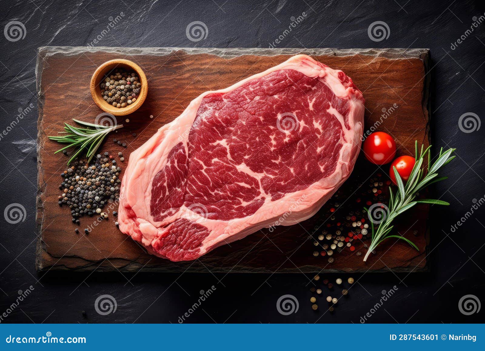 Close-up Top View of Ingredients Ribeye Steak on a Table. AI Generated ...