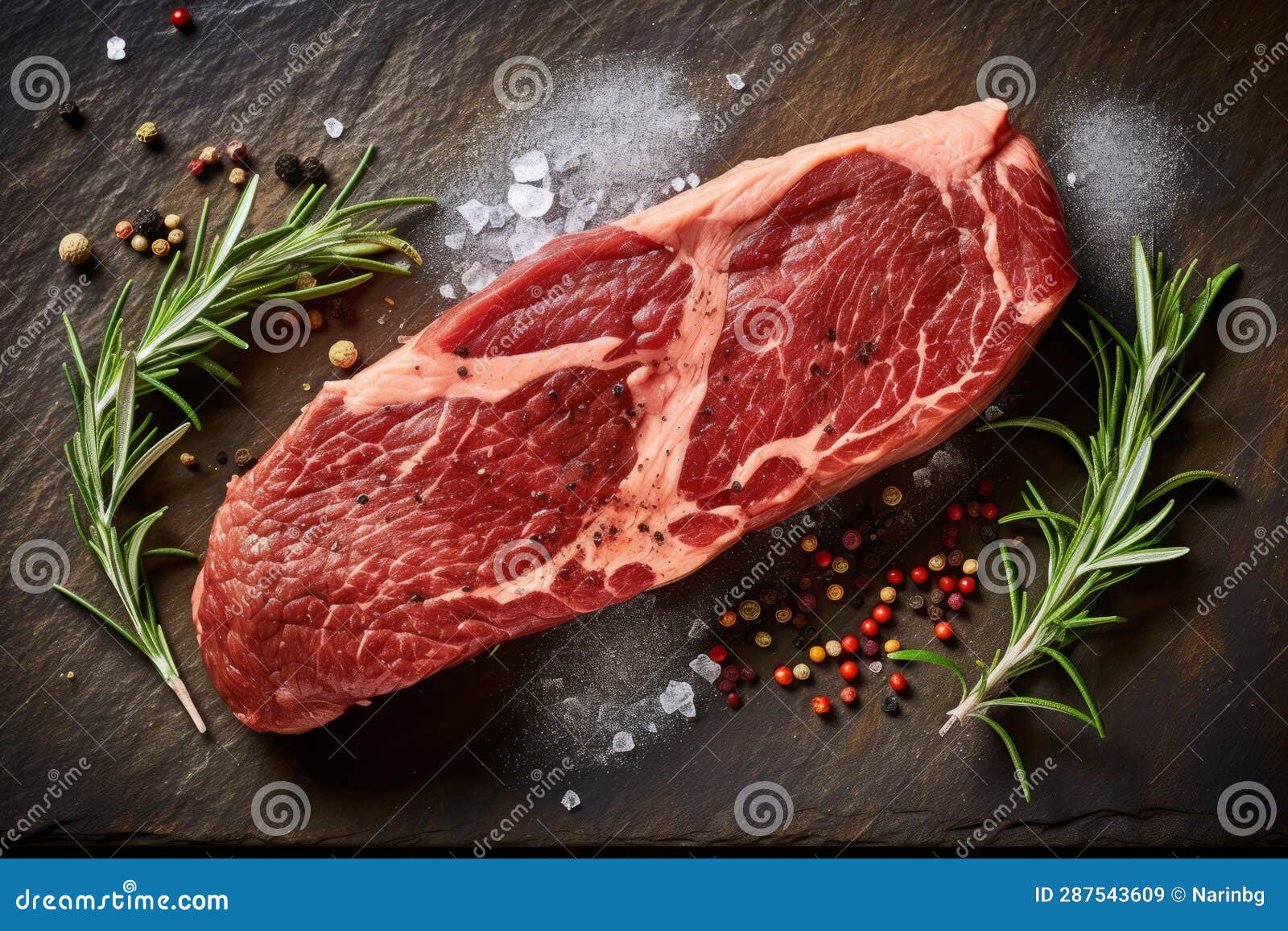Close-up Top View of Ingredients Sirloin Steak on a Table. AI Generated ...