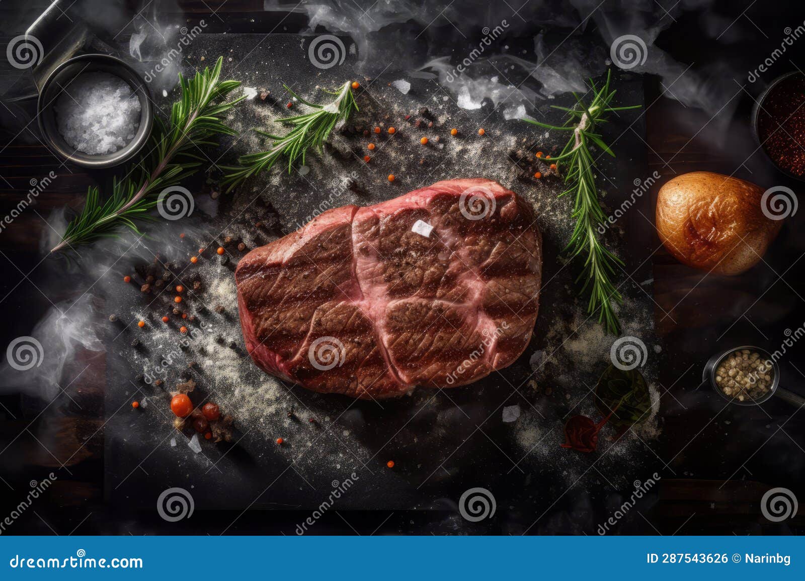 Close-up Top View of Ingredients Sirloin Steak on a Table. AI Generated ...