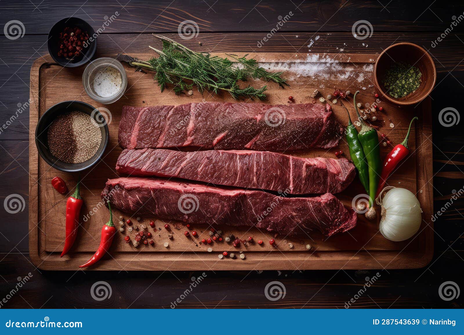 Close-up Top View of Ingredients Skirt Steak on a Table. AI Generated ...
