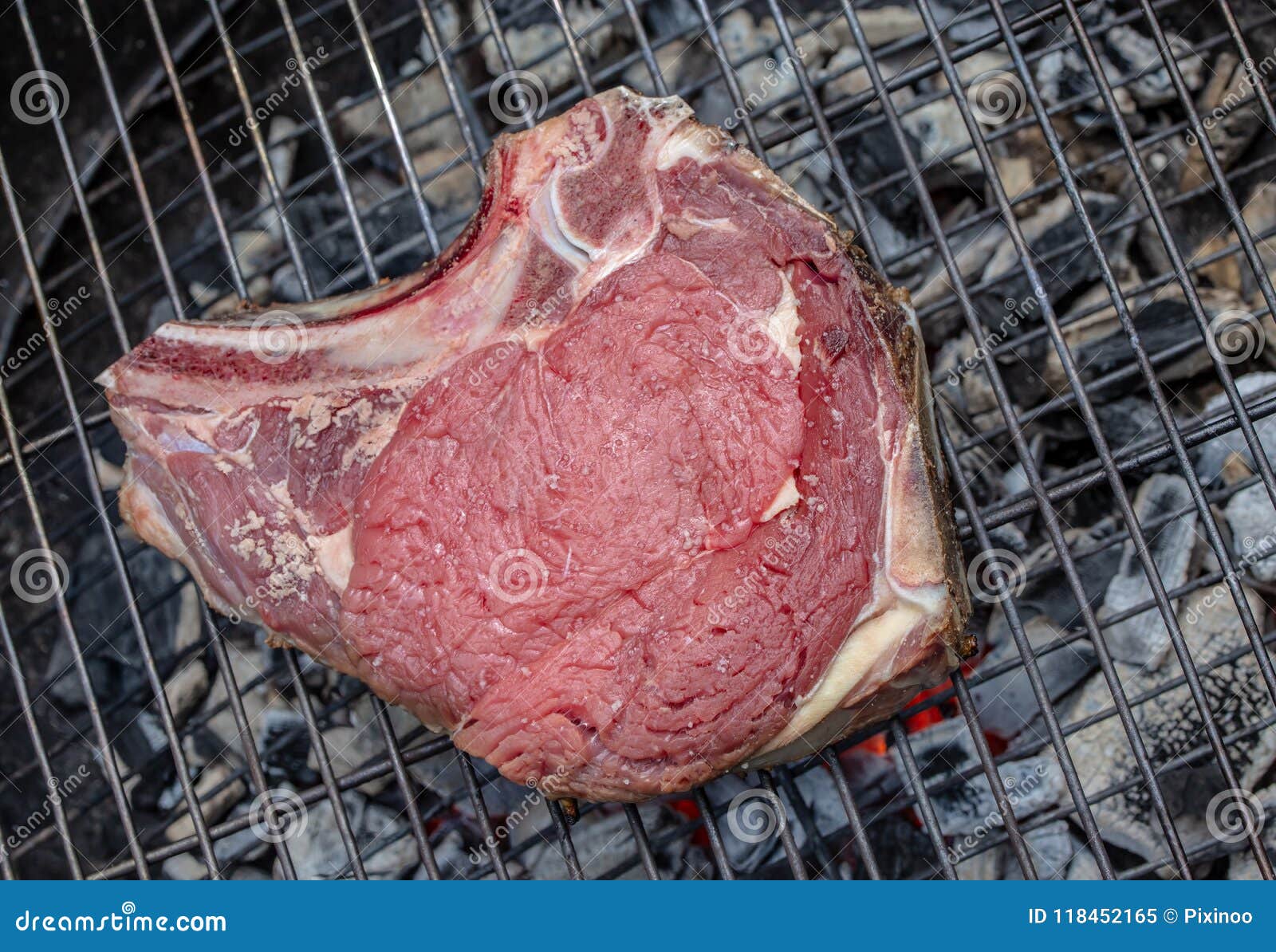 Close-up of a Raw Beef Rib on a Barbecue Grill Stock Image - Image of ...