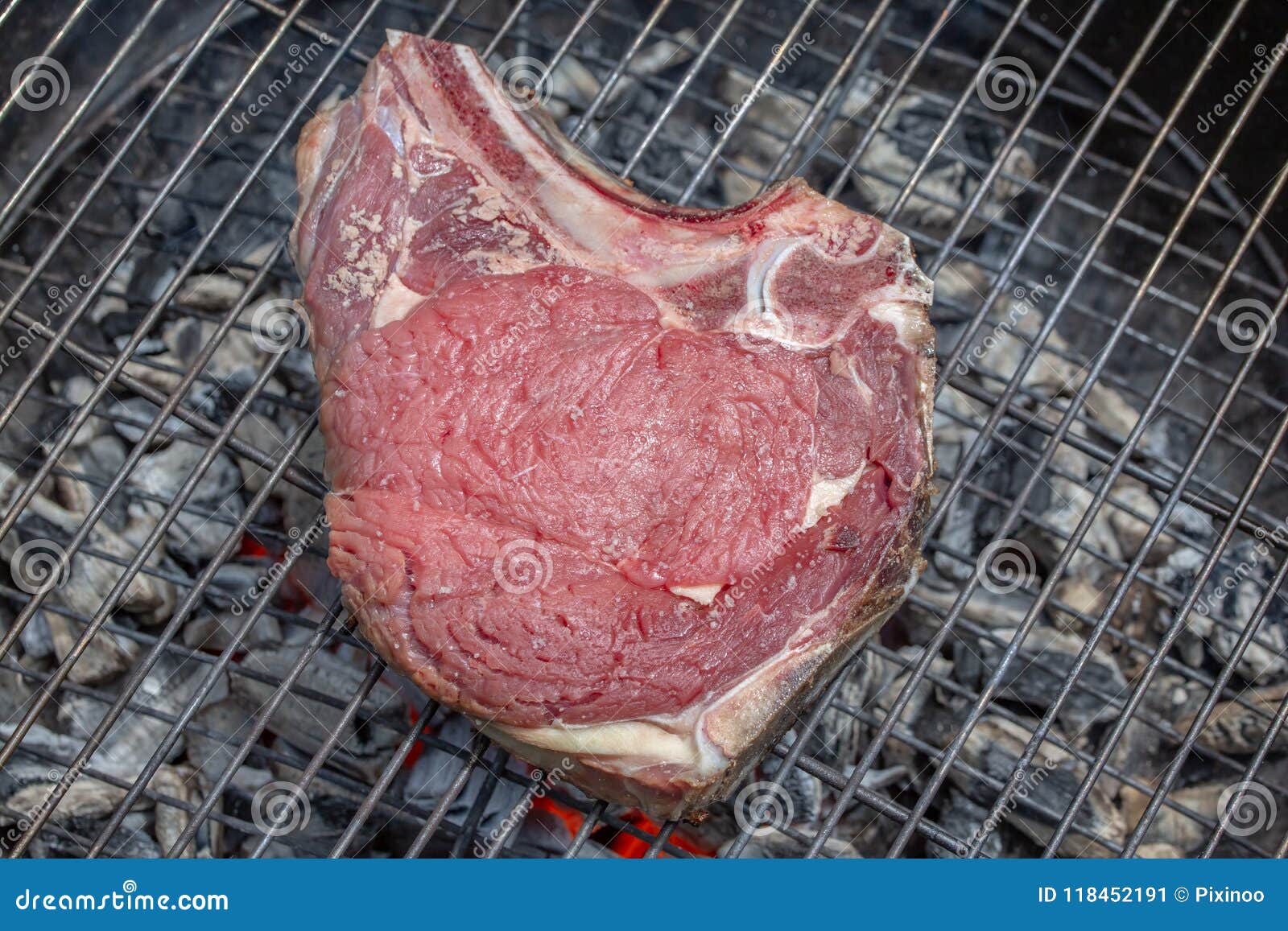Close-up of a Raw Beef Rib on a Barbecue Grill Stock Image - Image of ...