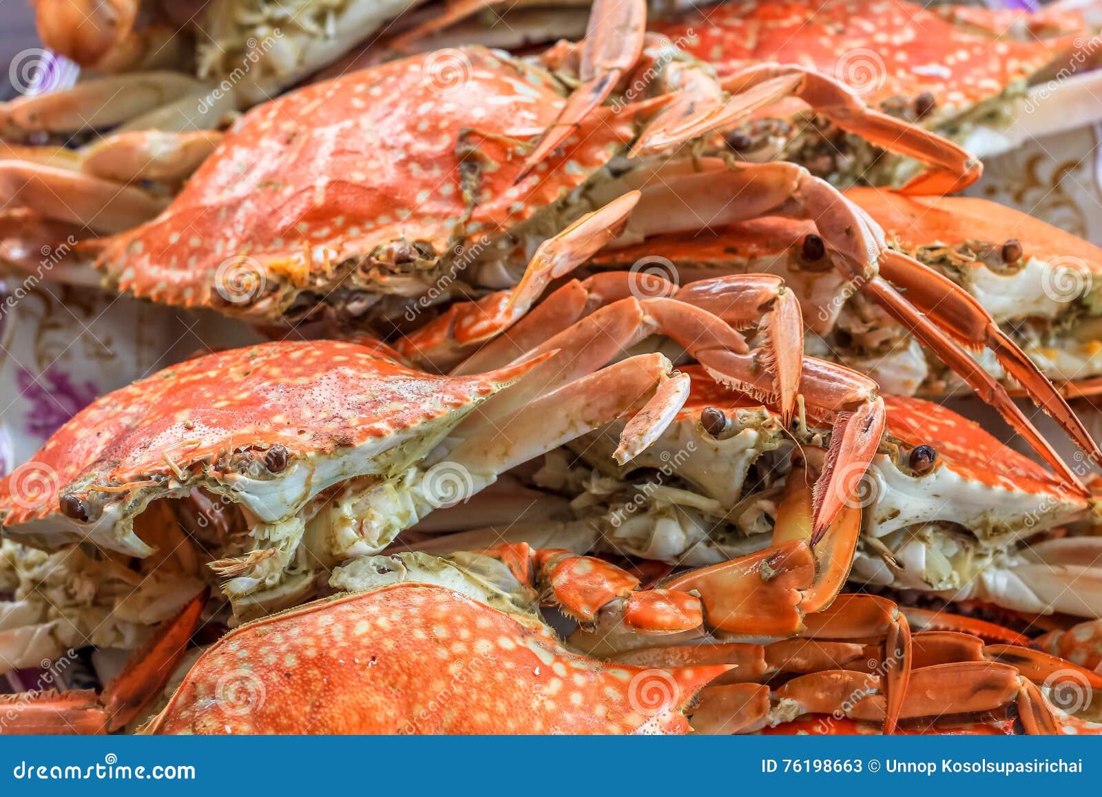 Close Up Top View Steamed Crabs in the Restaurant for Lunch and Dinner ...
