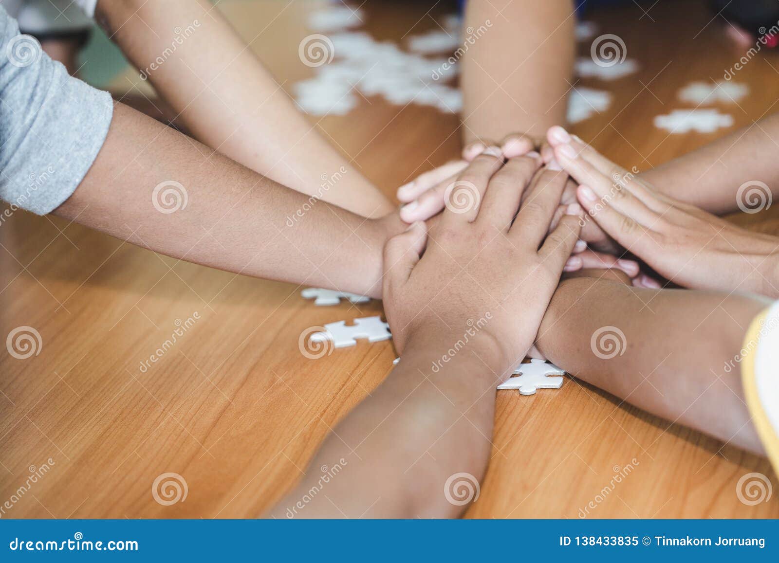Close Up Top View of Young People Putting Their Hands Together. Friends ...