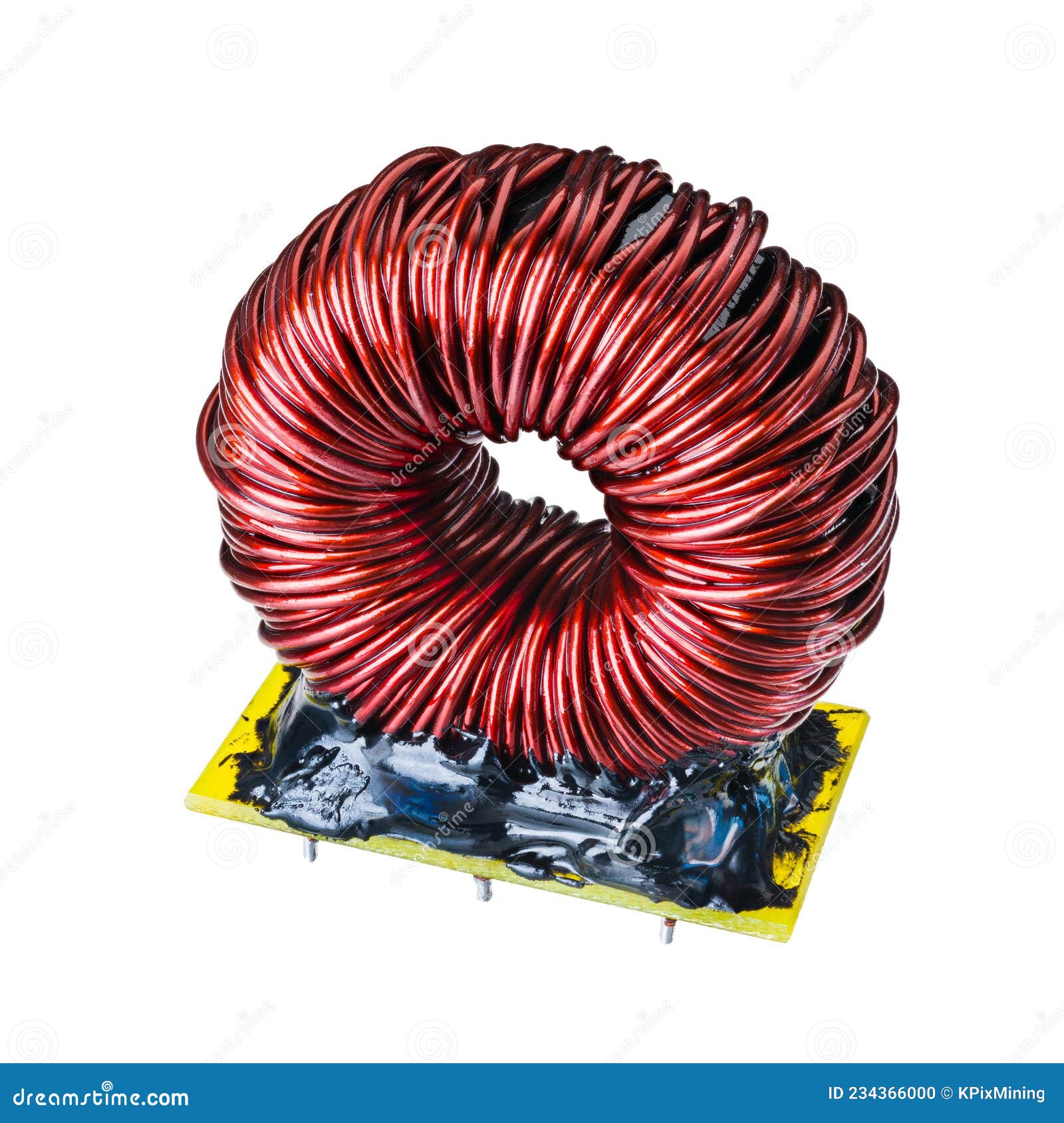 Close Up Of Toroidal Inductor With Red Copper Wire Isolated On A White