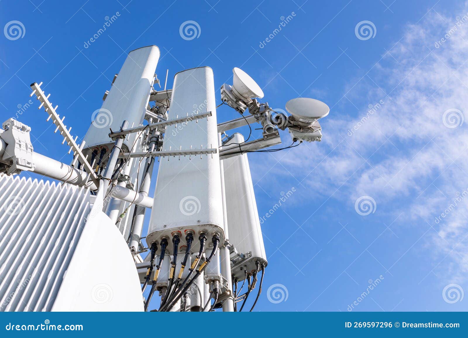 Close-up of a Tower with a 5G and 4G Cellular Network Antenna Against a ...