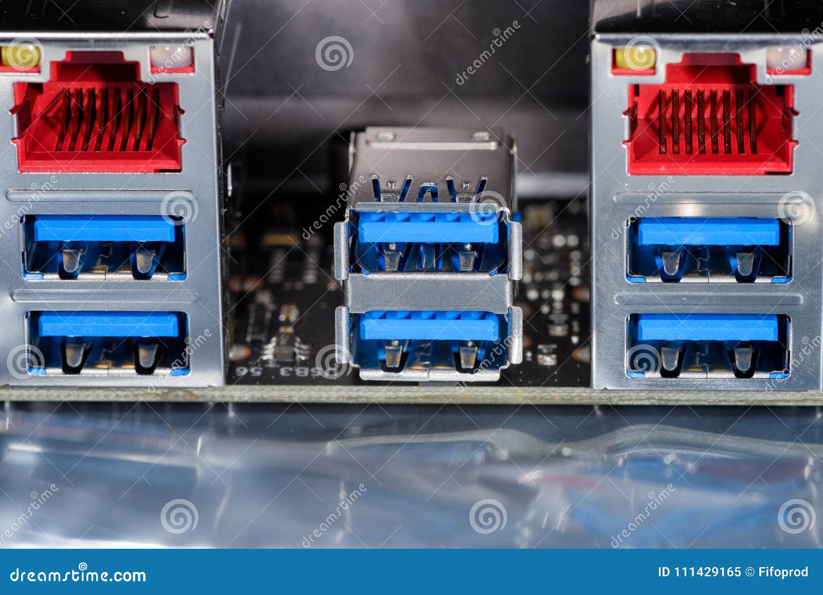 Tower with USB 3.0 and LAN Ports on a Modern Computer Mainboard Stock ...