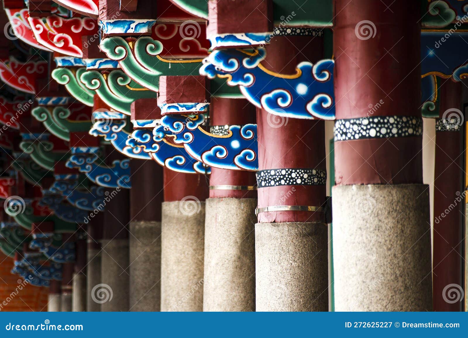Traditional Decoration on the Beam of Temple Stock Image - Image of ...