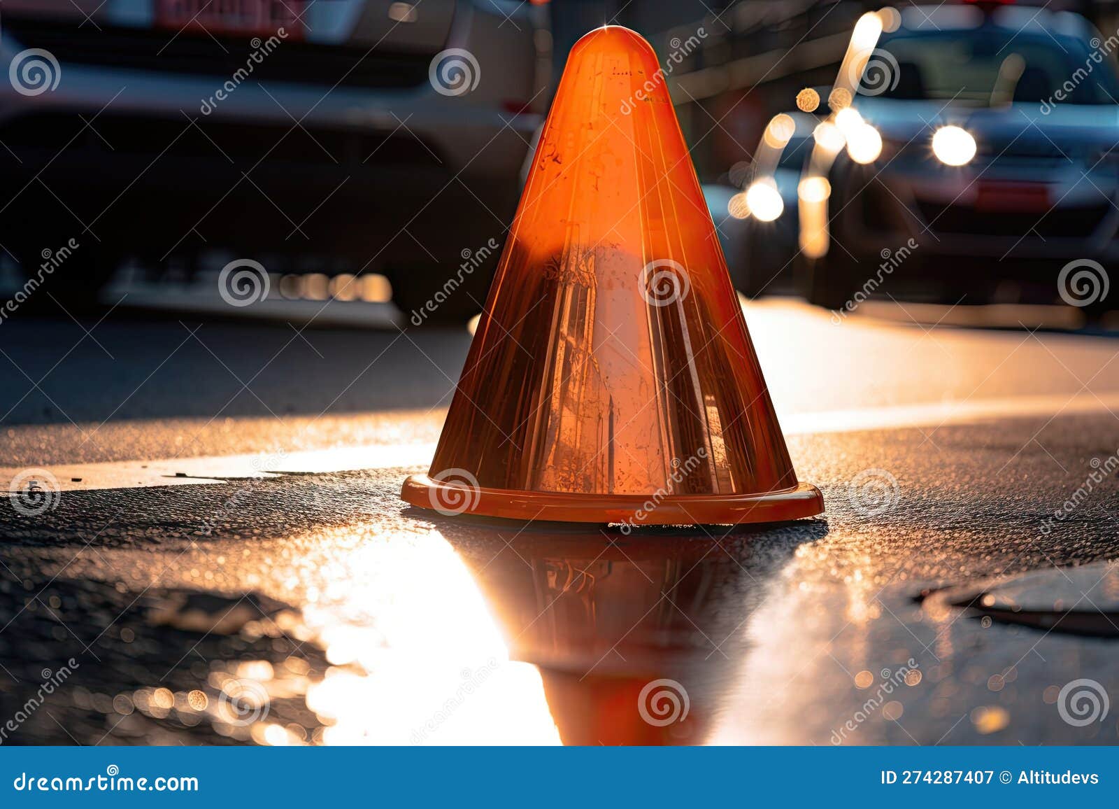 Close-up of Traffic Cone with Its Reflective Surface Shining Brightly ...