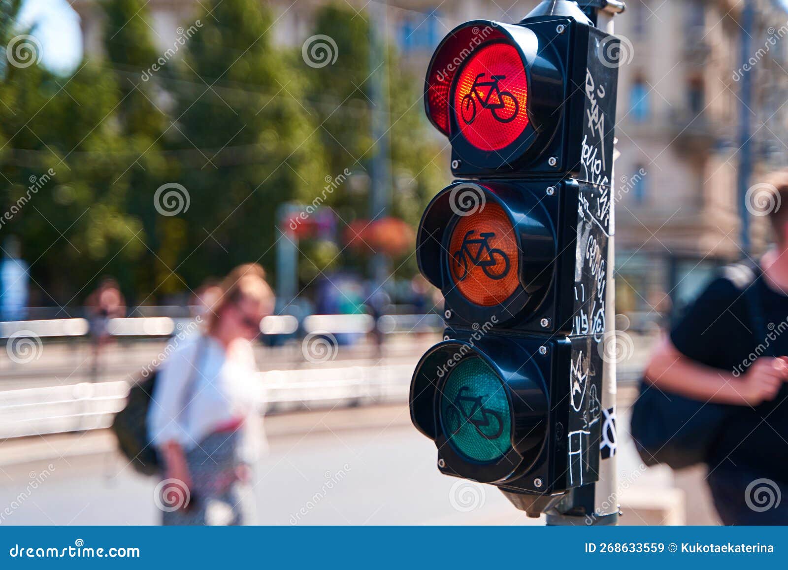 Close-up of a Traffic Light for Cyclists, Which is Lit in Red. a ...