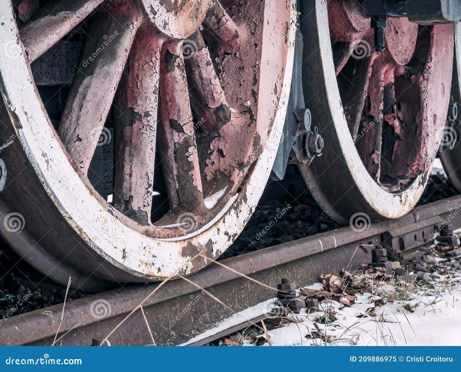 Close Up with Train Wheels on Track. Wheels of a Train on the Railway ...