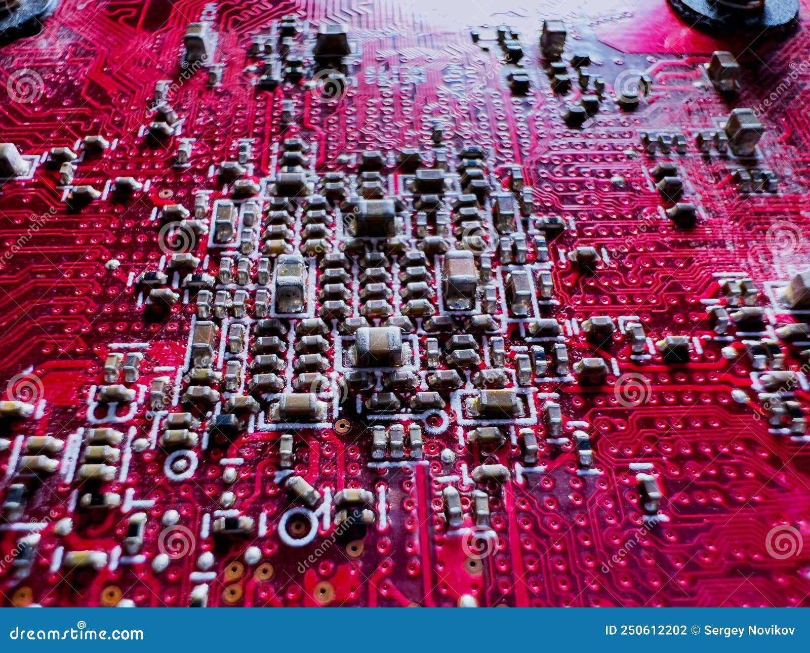Close-up of Transistors and Chips on the Red Circuit Board Stock Photo ...