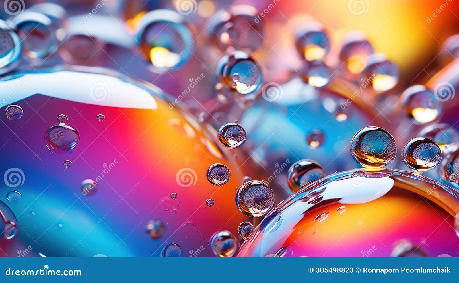 Close-up of Transparent White Liquid Drops, Colorful Bubbles, and ...