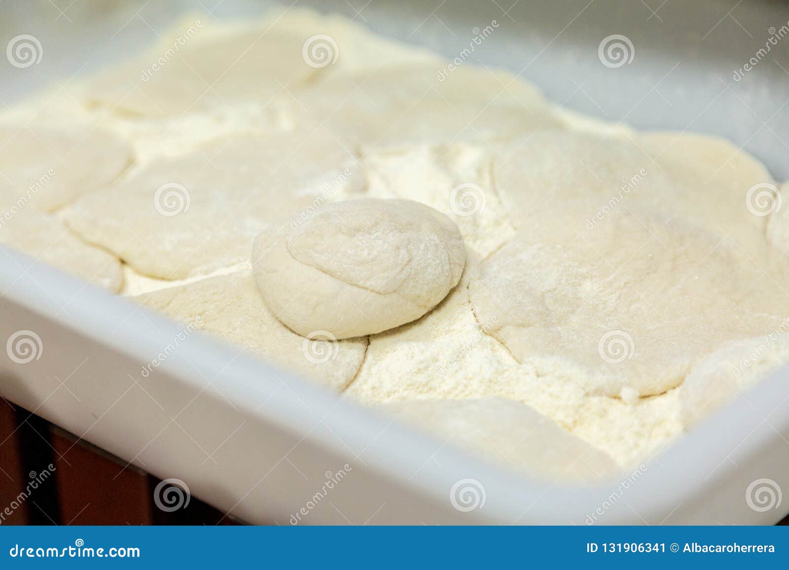 Close Up of a Tray in a Restaurant Kitchen with Raw Mass and Flour ...