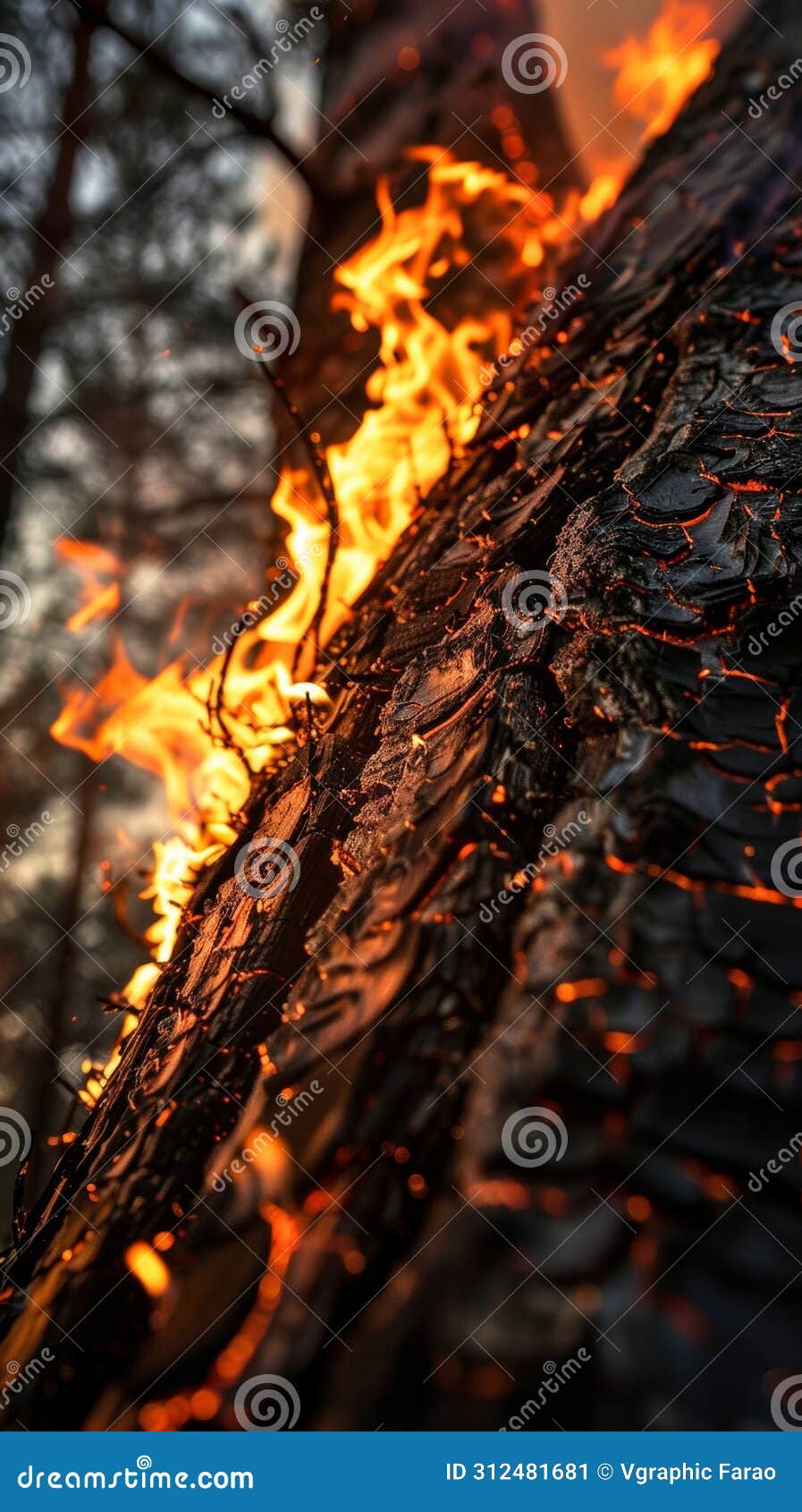 Close-up of a Tree on Fire with Glowing Embers Stock Image - Image of ...