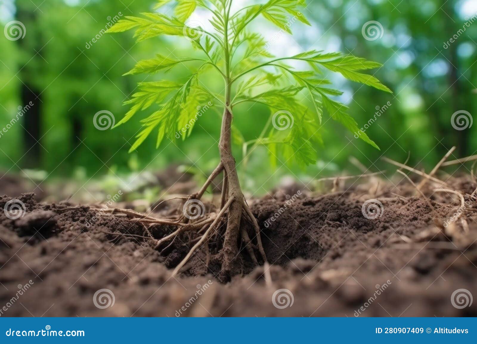 Close-up of a Tree Sapling with Its Roots Firmly in the Soil Stock ...