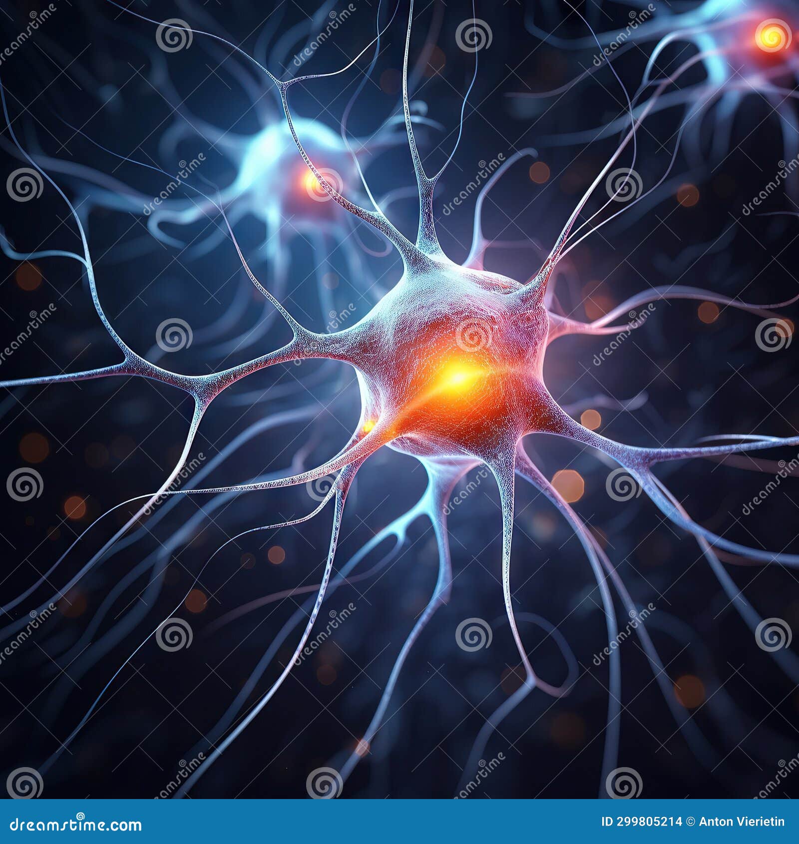 Close-up of Tree-shaped Nerve Cell with Branching Dendrites and Axons ...