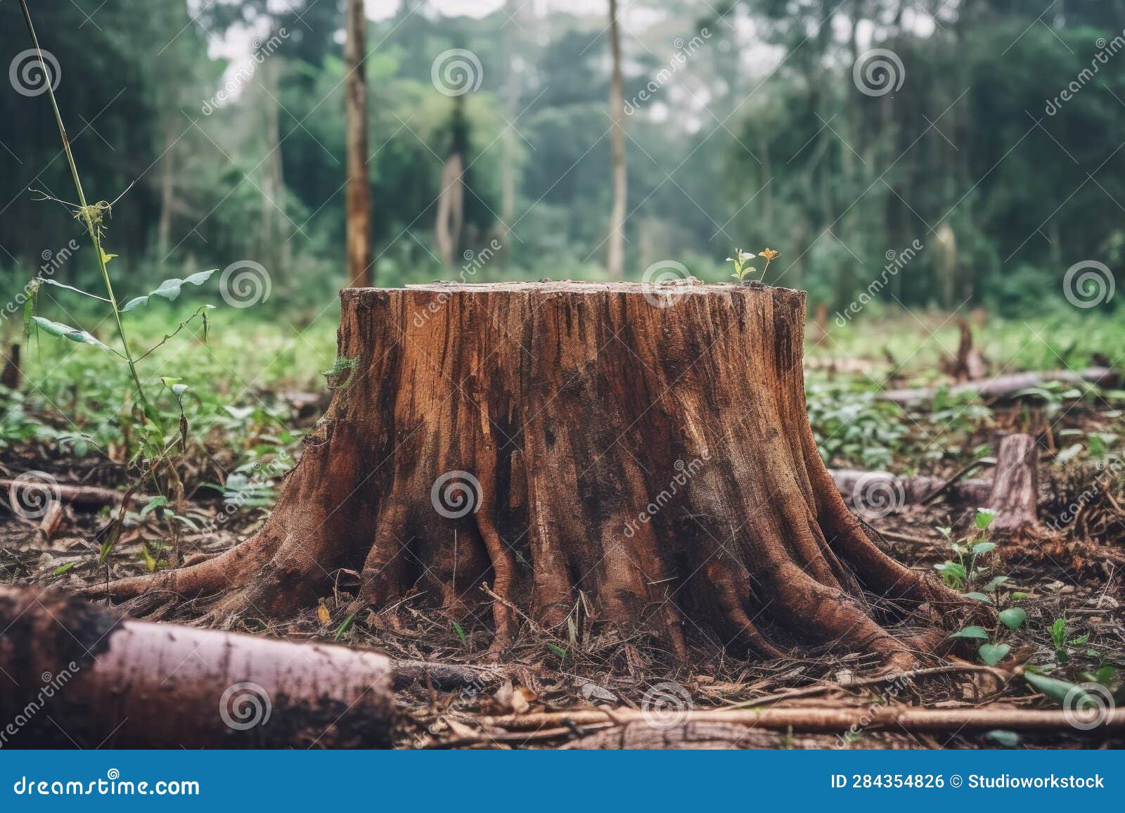 Close-up of Tree Stump in Deforested Area Stock Photo - Image of ...