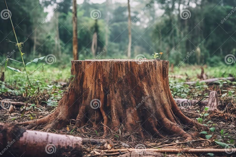 Close-up of Tree Stump in Deforested Area Stock Photo - Image of ...