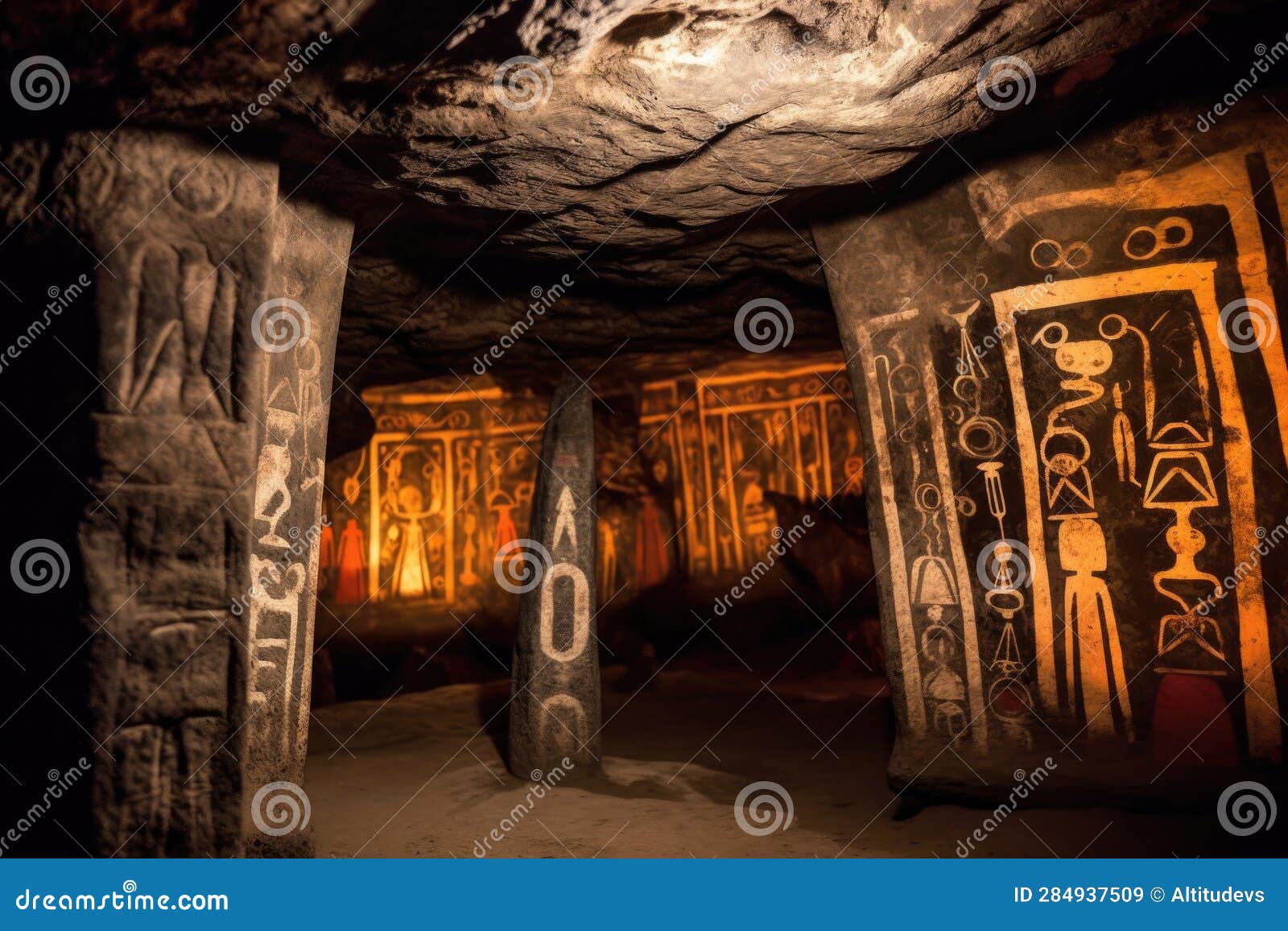 Close-up of Tribal Symbols and Patterns in a Hidden Cave Stock ...